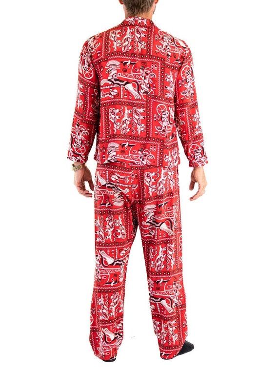 1940S Ruby Red Rayon Horse Chariot Pajamas - Gem