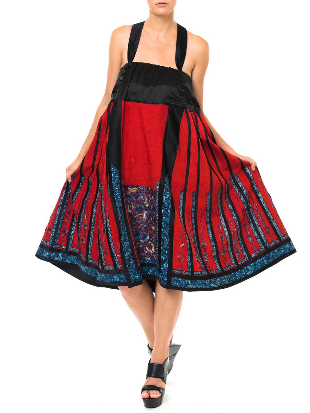 1900S QUING DYNASTY Red & Black Silk Hand Embroidered Chinese Dress ...