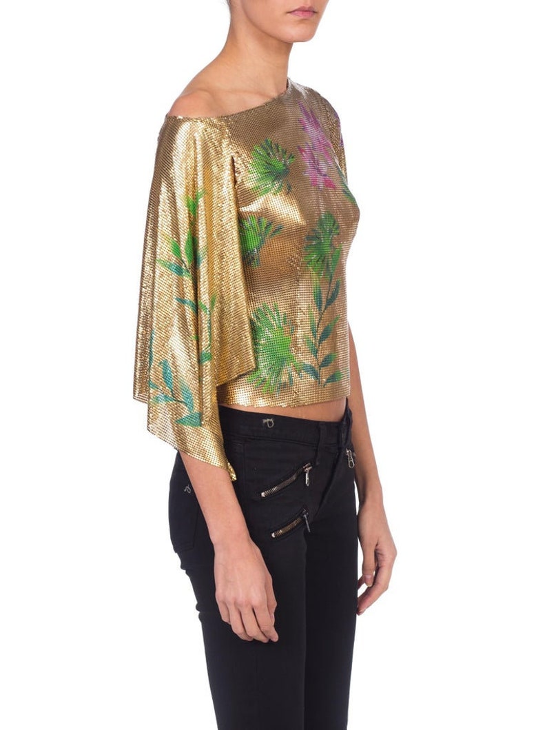 2000S GIANNI VERSACE Jlo Collection Tropical Gold Metal Mesh One Sleeve ...