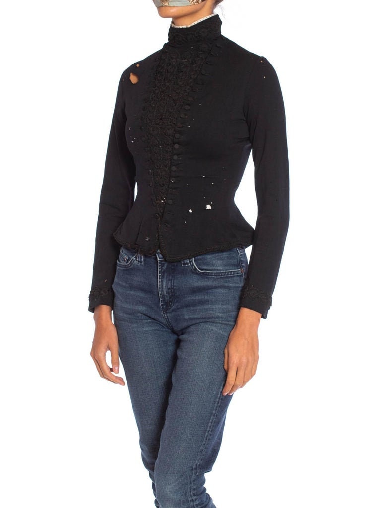 Victorian Black Wool Blend Knit Beautifully Tattered Embroidered 1880S ...
