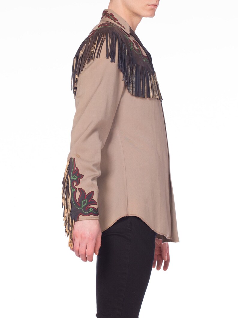 1940S Oyster Grey Wool Gabardine Custom Made Western Shirt With ...