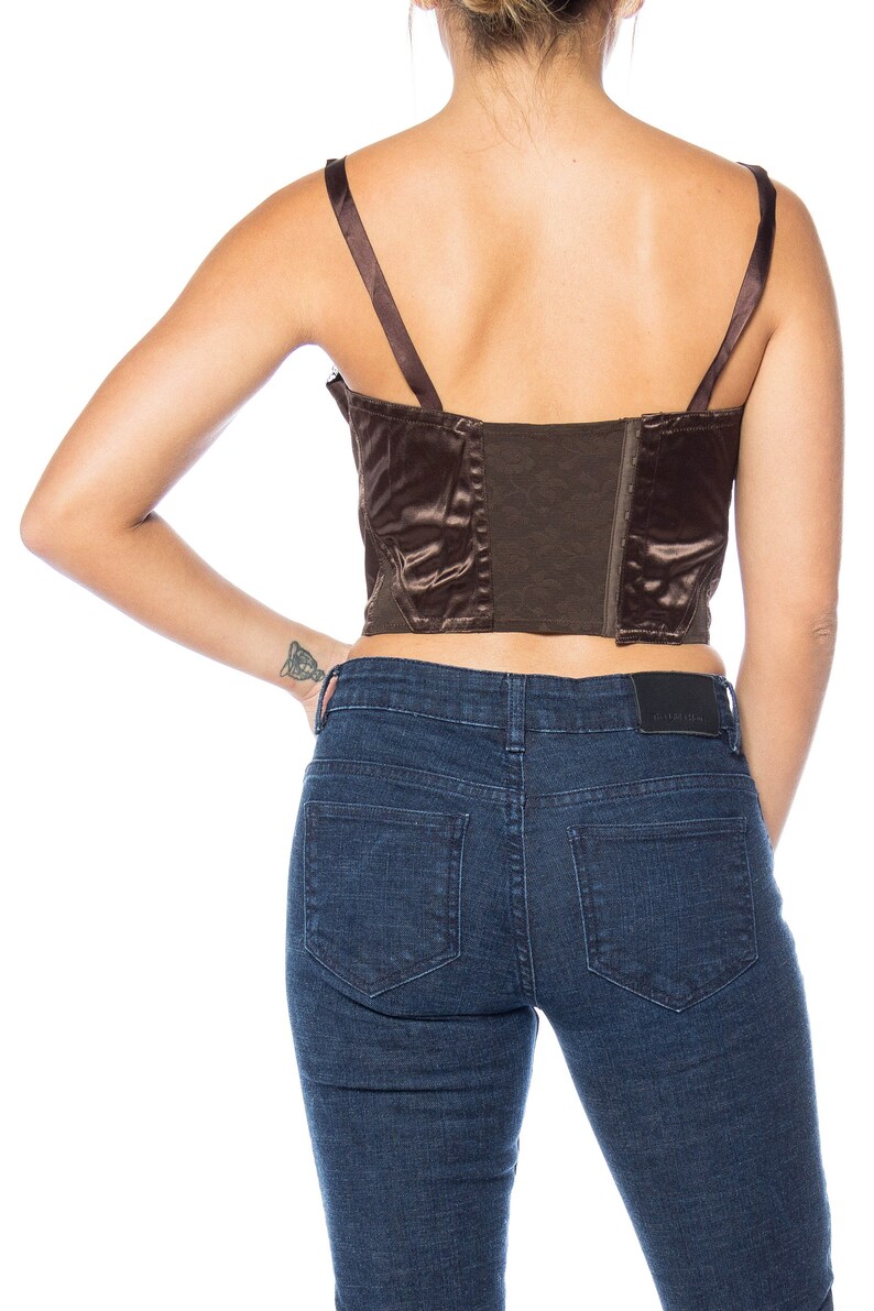 1940S ARMANDE PARIS Chocolate Brown Satin, Lace Deadstock Long Line Bra ...