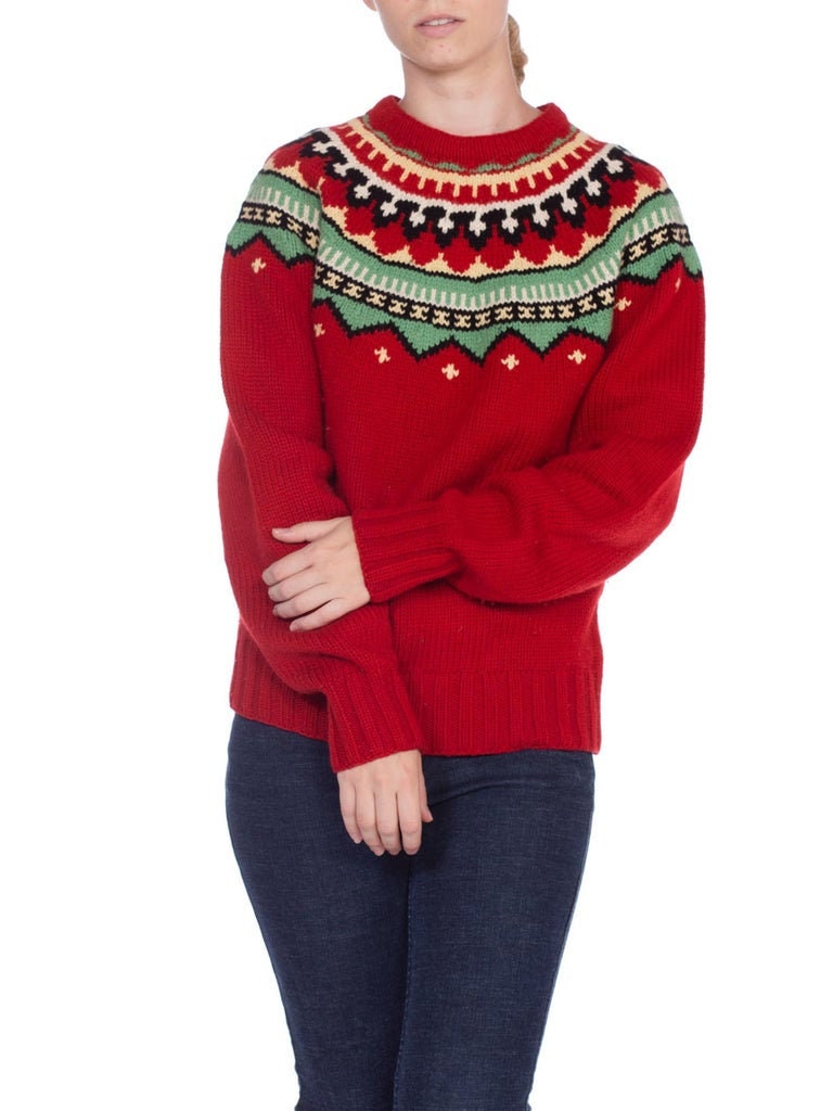2000S Red Wool Hand Knit Native Pattern Sweater - Etsy