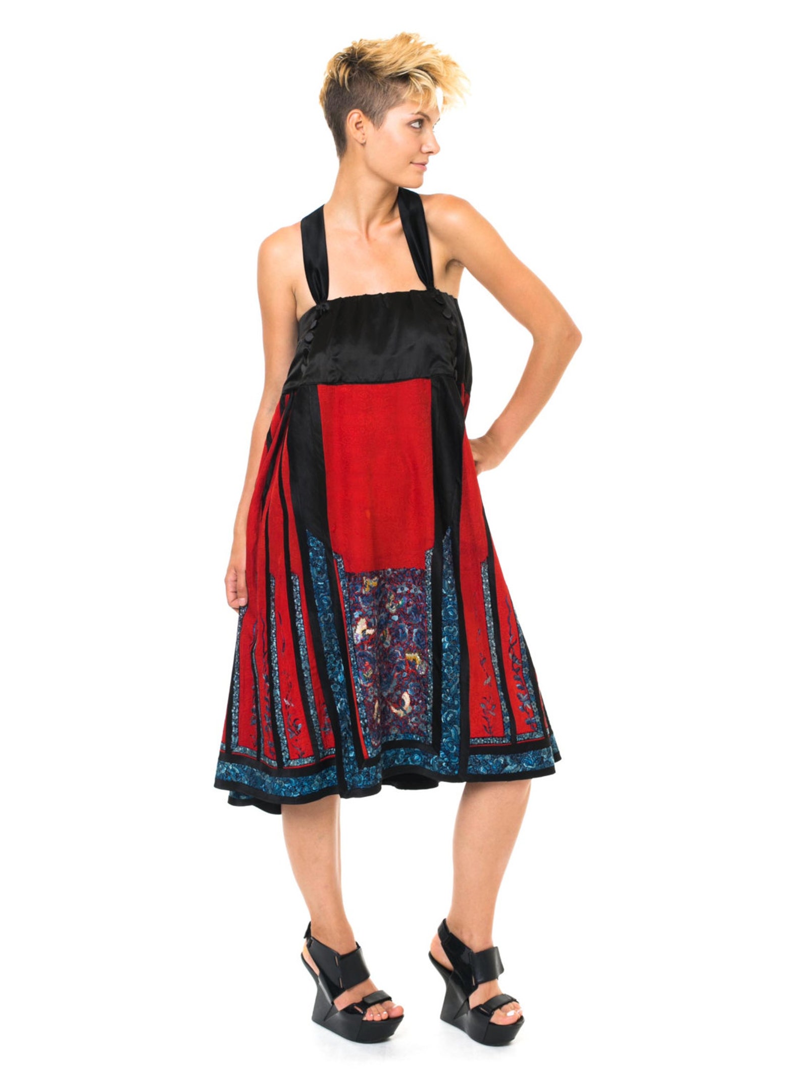 1900S QUING DYNASTY Red & Black Silk Hand Embroidered Chinese Dress ...