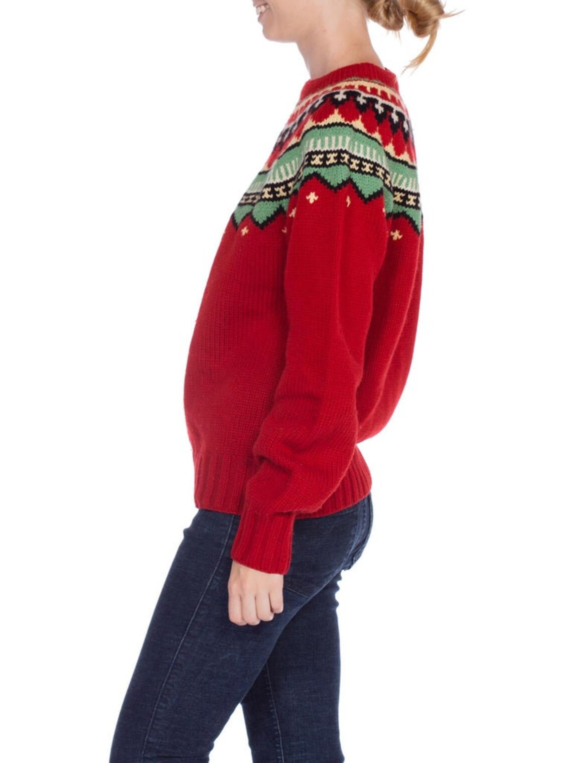 2000S Red Wool Hand Knit Native Pattern Sweater - Etsy