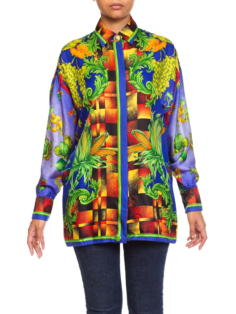 1990S GIANNI VERSACE Silk "autumn Nature" Baroque Printed Shirt Sz 40 ...
