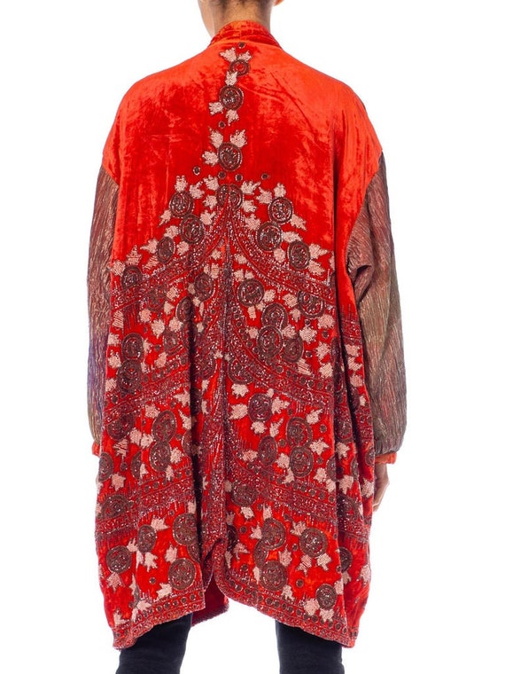 1920S Red Silk Velvet Beaded Opera Coat From Paris - Gem