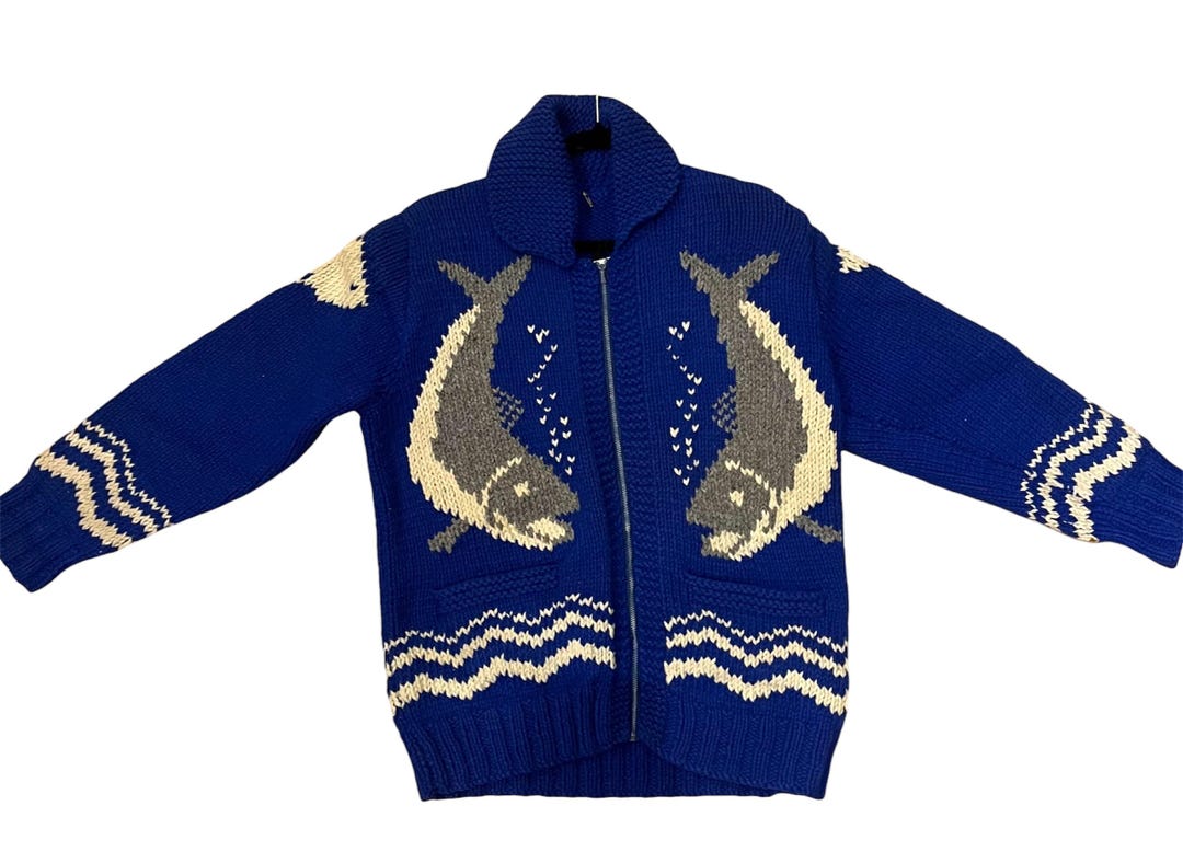 1950s Blue Wool Blend Knit Whale Zipper Front Sweater - Etsy
