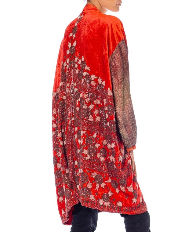 1920S Red Silk Velvet Beaded Opera Coat From Paris - Gem