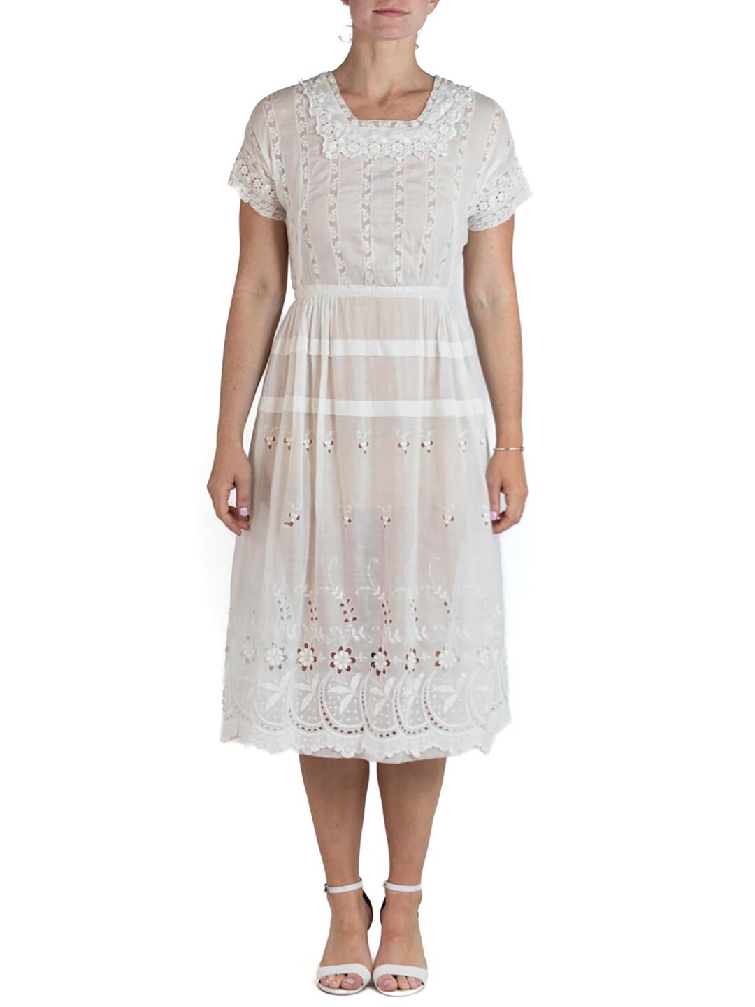 Edwardian White Organic Cotton Lawn Embroidered Lace Summer Tea Dress ...