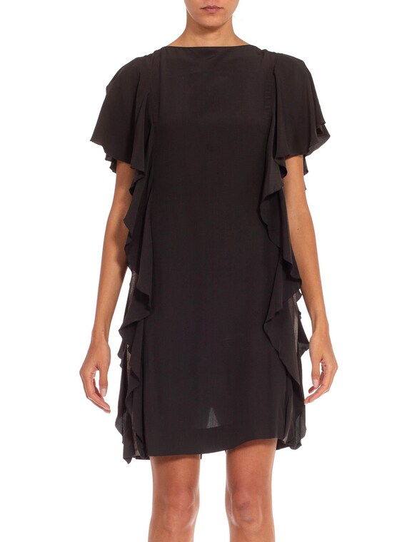 1980S Karl Lagerfeld Chloe Gun Metal Silk Ruffle Slee… - Gem