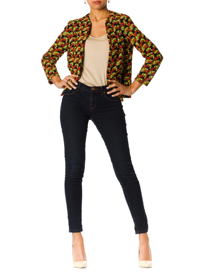 1960S Neon Embroidered Polyester Net Jacket Top - Etsy