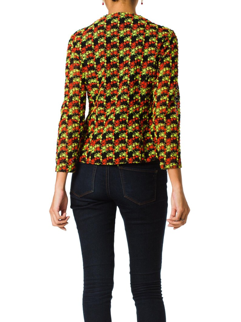 1960S Neon Embroidered Polyester Net Jacket Top - Etsy