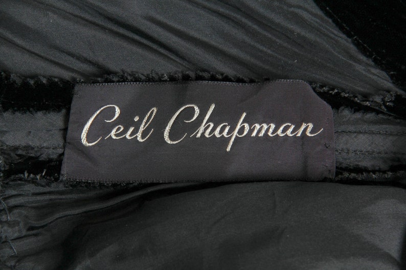1970S CEIL CHAPMAN Black Rayon & Silk Velvet Plunging Halter Neck Gown ...