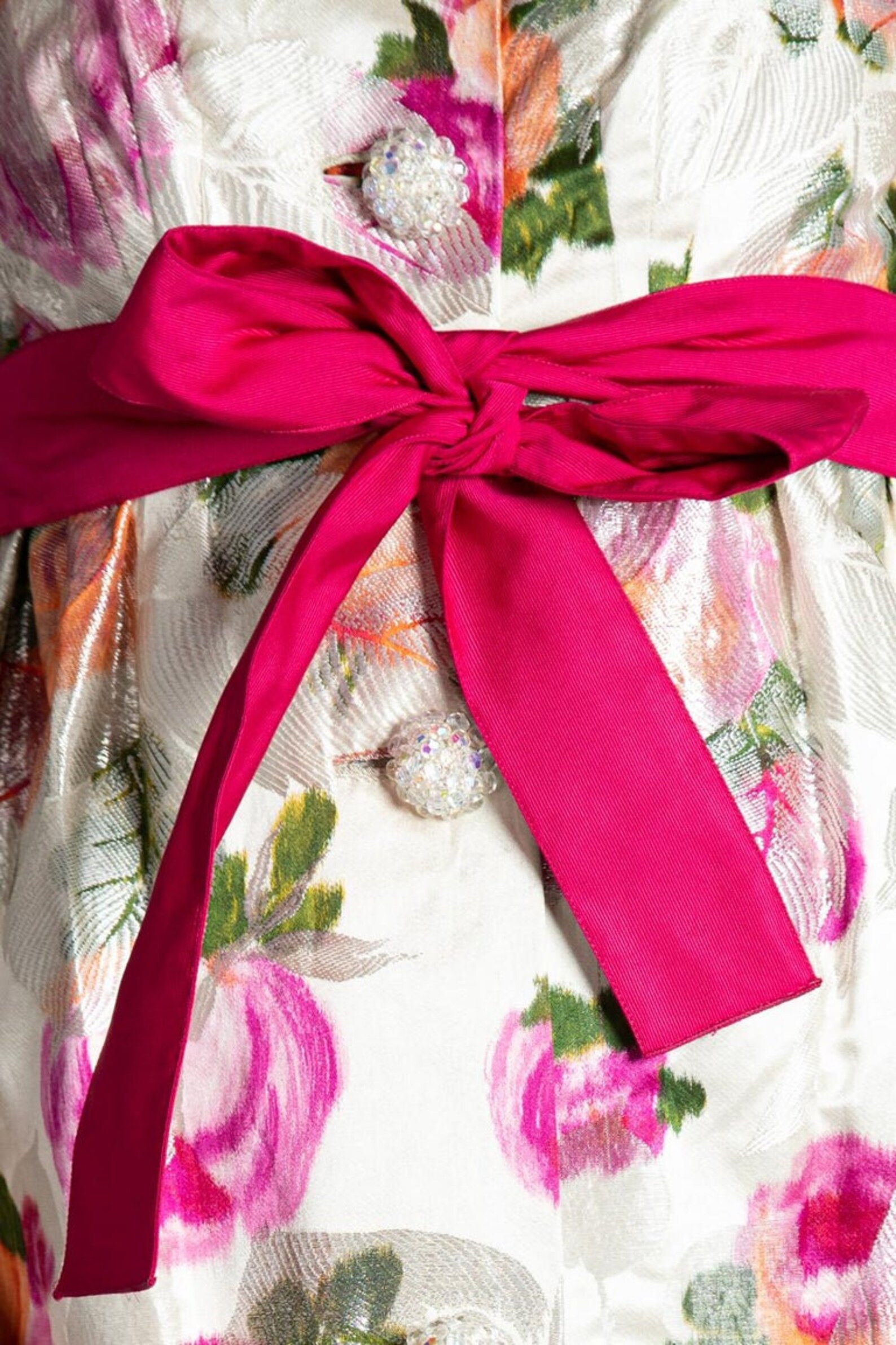 1960S PAUL WHITNEY Floral Print Metallic Silk Blend Brocade Coat Dress ...