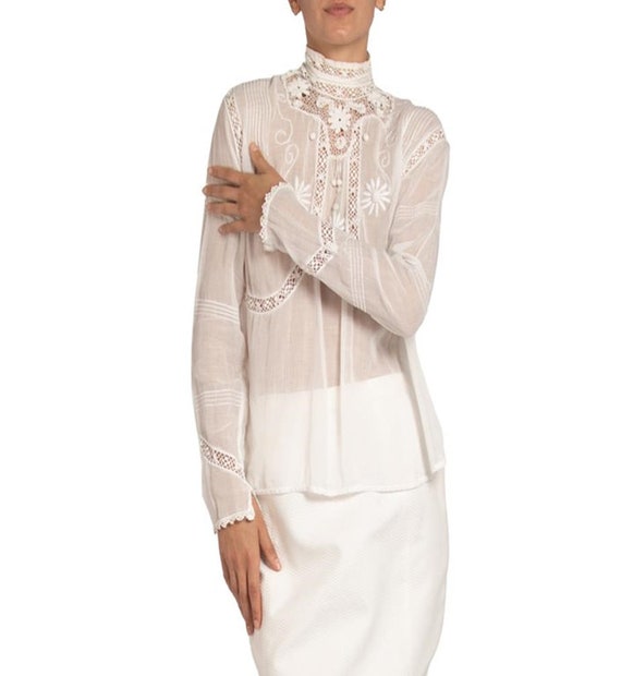 Victorian White Organic Cotton Handmade Lace Top - Gem