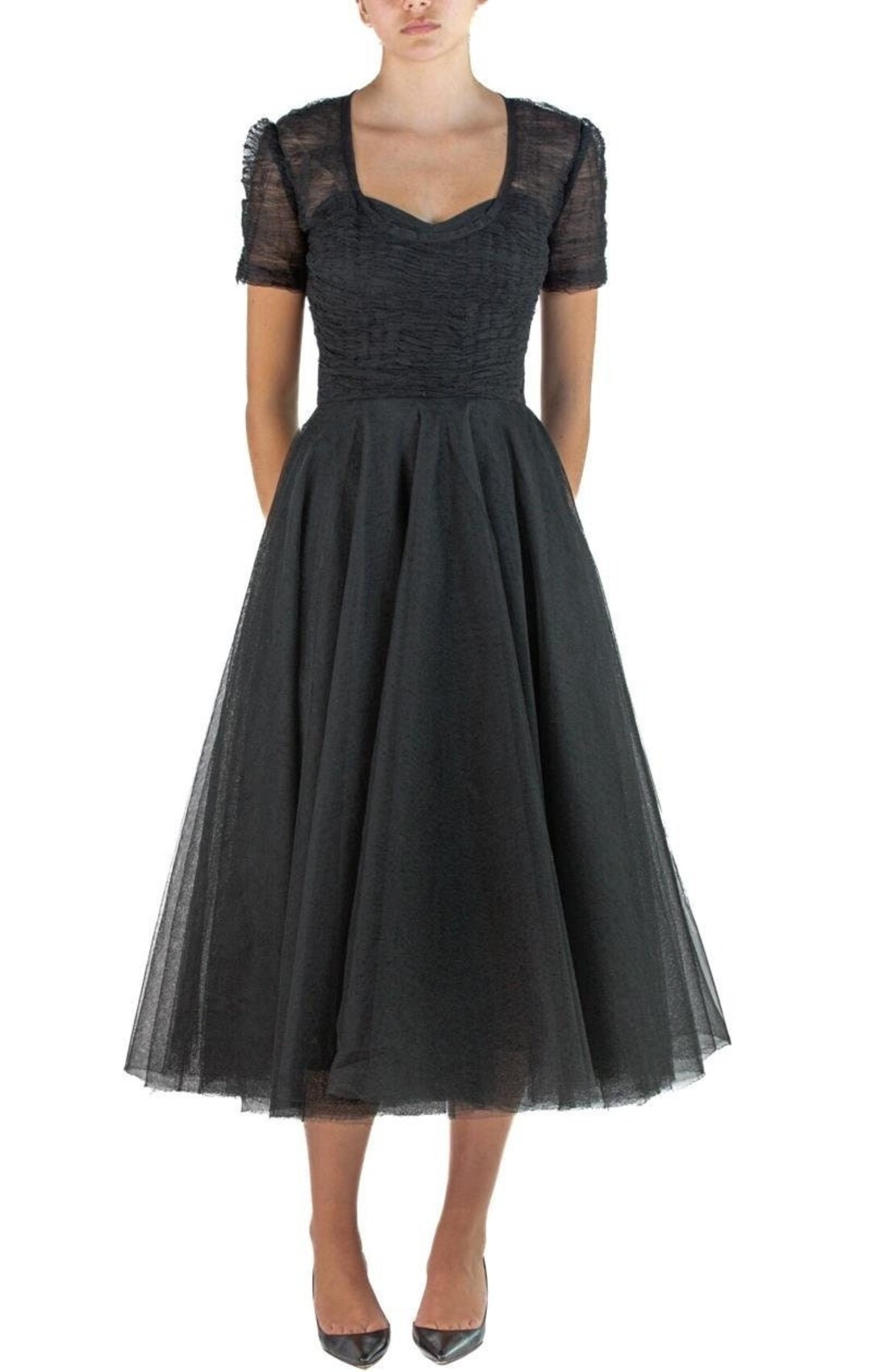 1950S Henri Bendel Custom Black Rayon Silk Tulle Cocktail Dress With ...