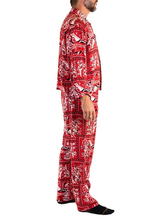 1940S Ruby Red Rayon Horse Chariot Pajamas - Gem