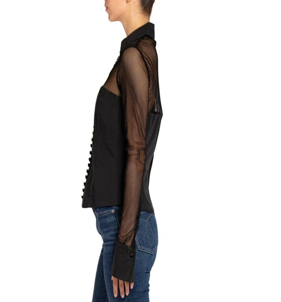 1990S Black Poly/Nylon Fishnet Bustier Top - Gem