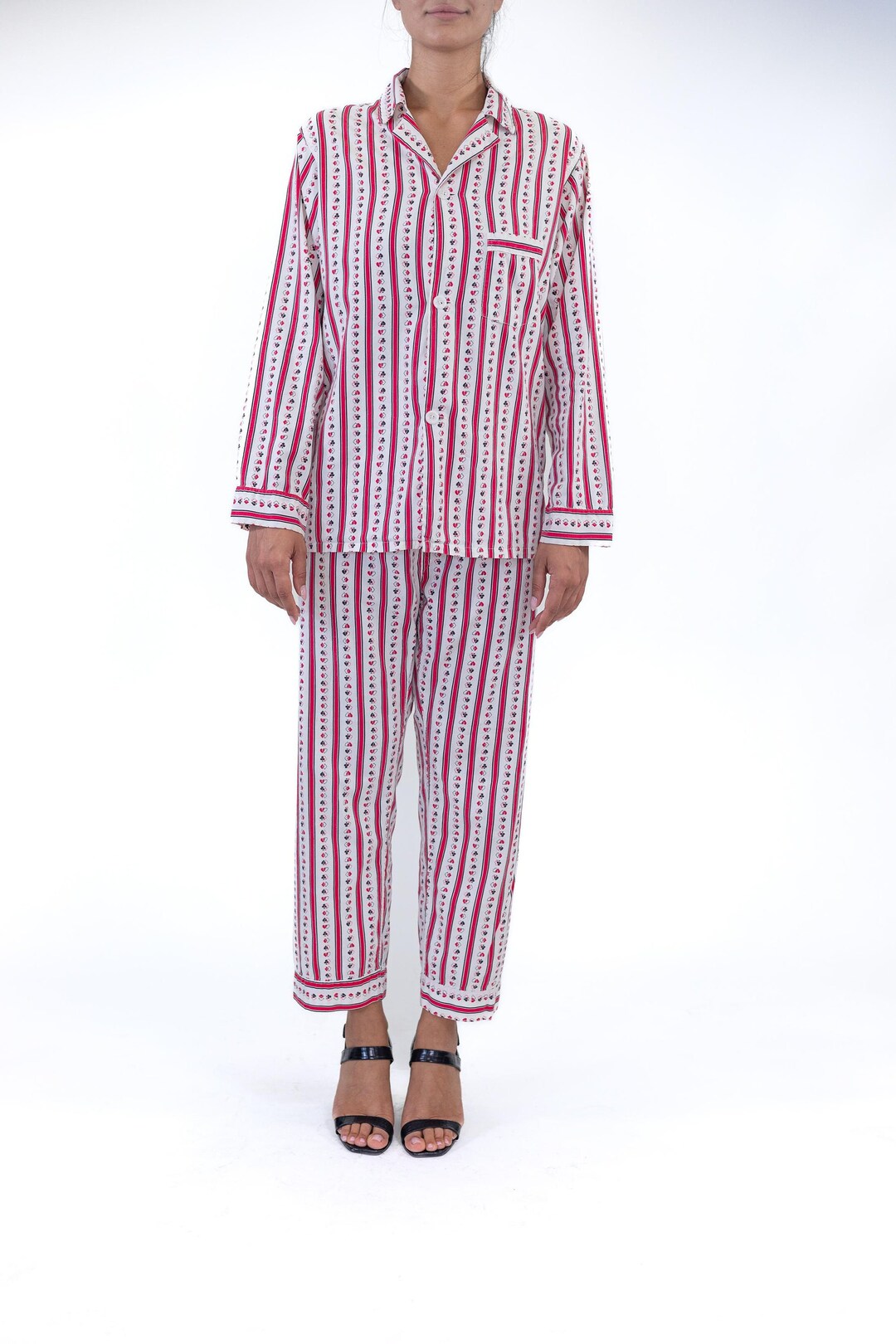 1950S Pilgrim Red White Cotton Aces Hearts Novelty Print Pajamas - Etsy