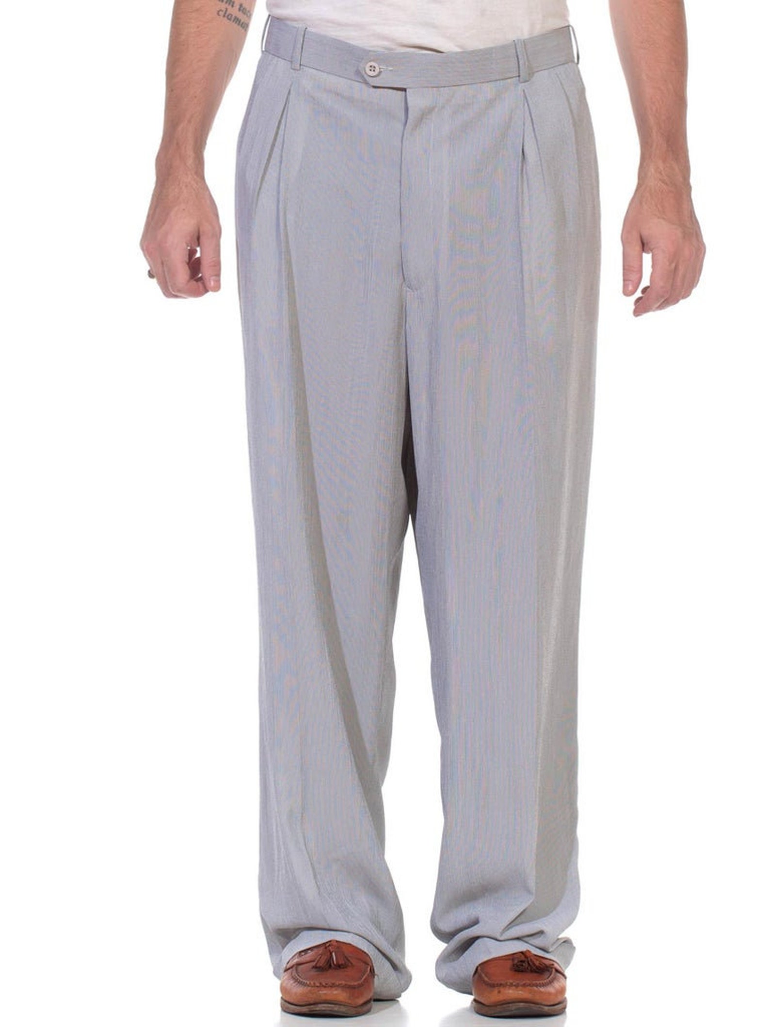 1990S Grey Polyester Rat Pack Style Men's Very Lightweight Crepe Pants ...