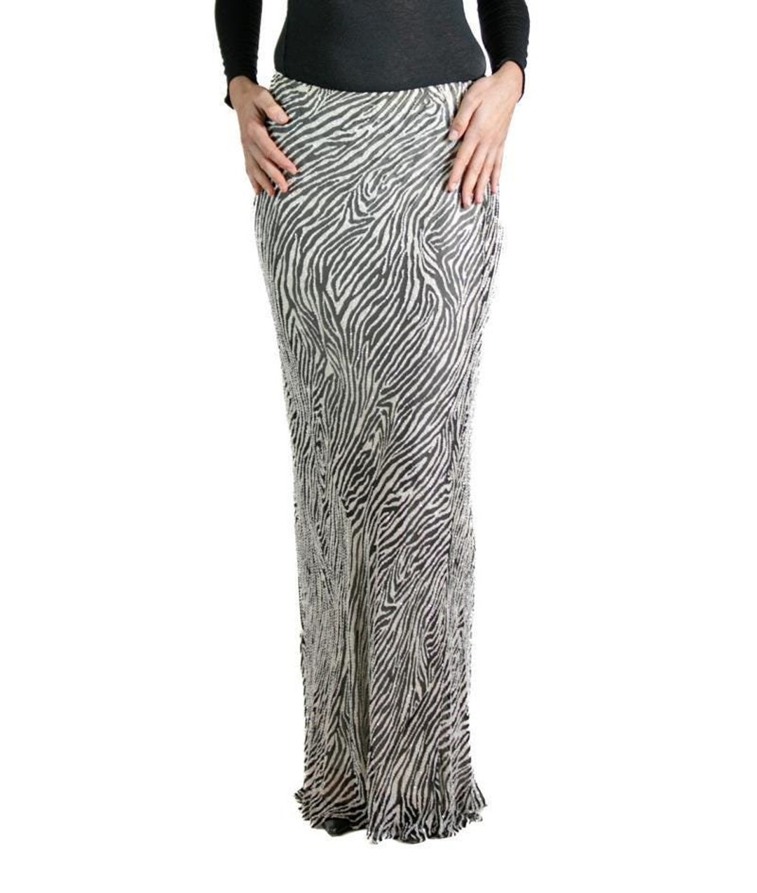 1990S Carmen Marc Valvo Zebra Silk Beaded Skirt - Etsy