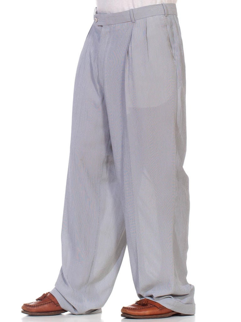 1990S Grey Polyester Rat Pack Style Men's Very Lightweight Crepe Pants ...