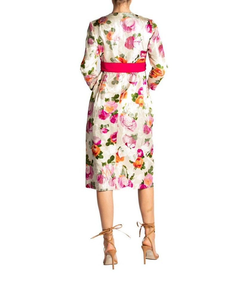 1960S PAUL WHITNEY Floral Print Metallic Silk Blend Brocade Coat Dress ...