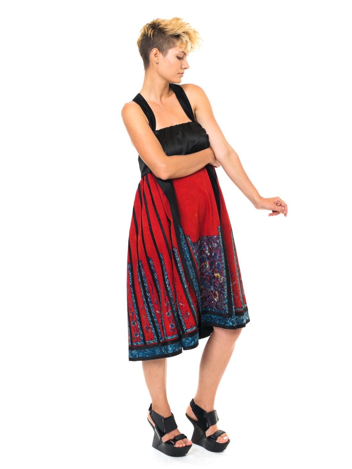 1900S QUING DYNASTY Red & Black Silk Hand Embroidered Chinese Dress ...