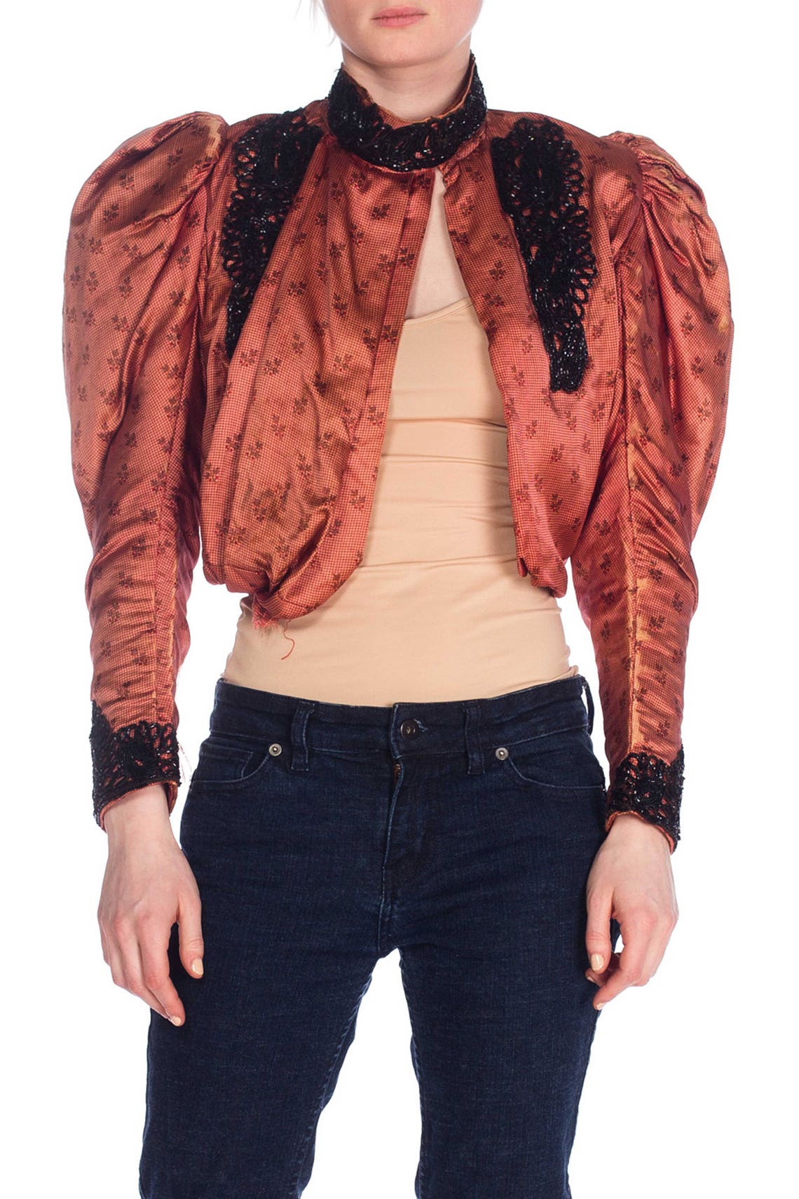 Victorian Brick Red Printed Silk & Cotton Satin 1890S Jacket - Etsy