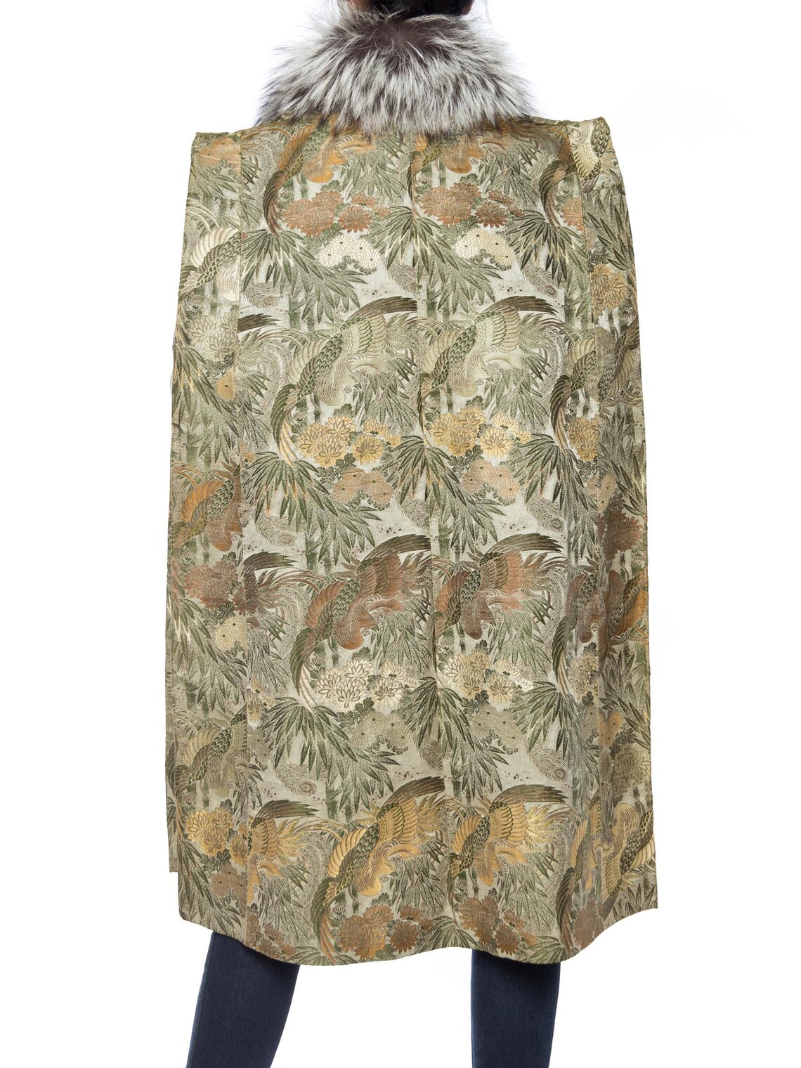 1940S Green & Gold Silk Cape Made From Antique Japanese Jacquard With ...