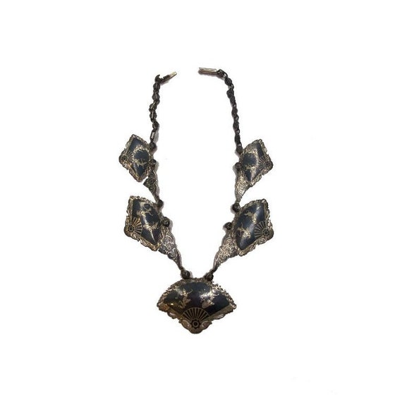 1950S Sterling Silver Siam Dancer Fan Necklace - Gem