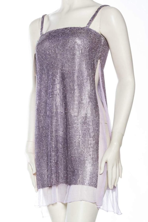 1990S GIANNI VERSACE Lilac Silk Chiffon & Crystal Metal Mesh 1990S GIANNI VERSACE Lilac Silk Chiffon & Crystal Metal Mesh