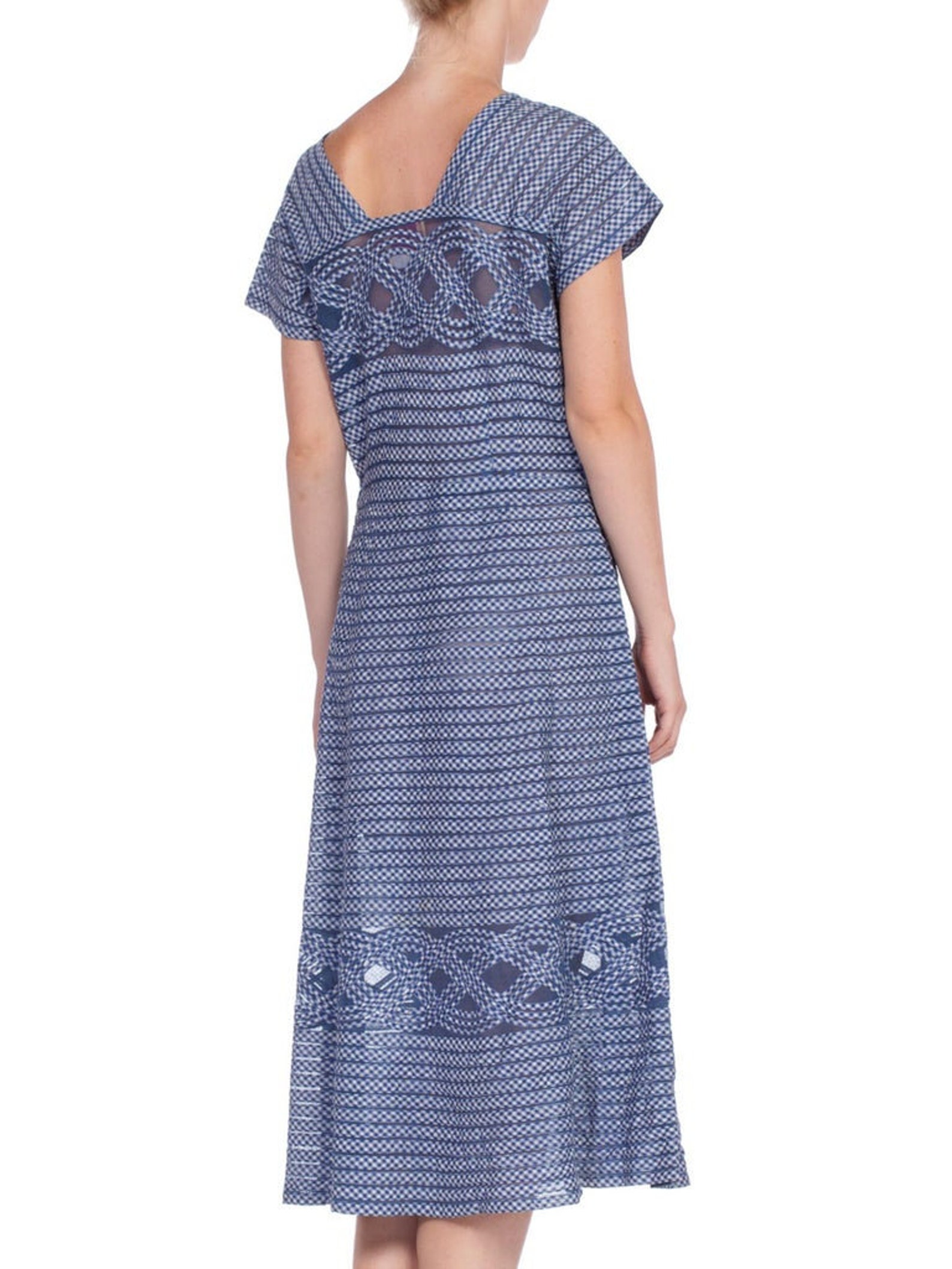 1950S KRAMER ORIGINAL Blue & White Cotton Gingham Appliqué on Net Fit ...