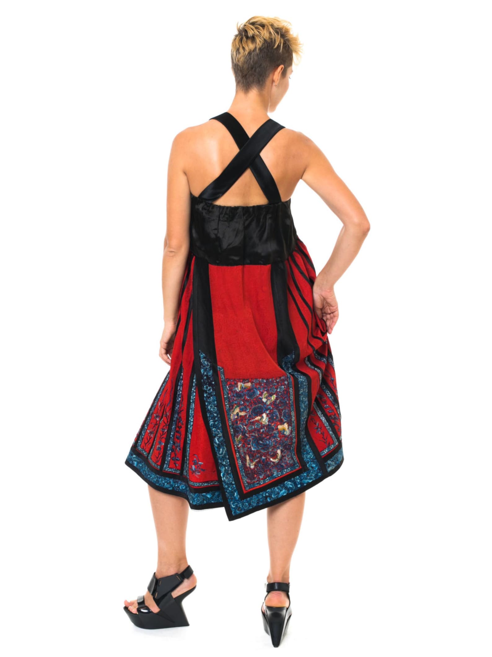 1900S QUING DYNASTY Red & Black Silk Hand Embroidered Chinese Dress ...