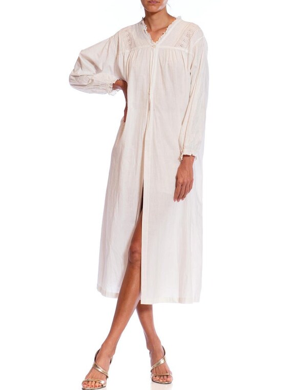 1920S White Organic Cotton Lace Trimmed Duster Robe - Gem