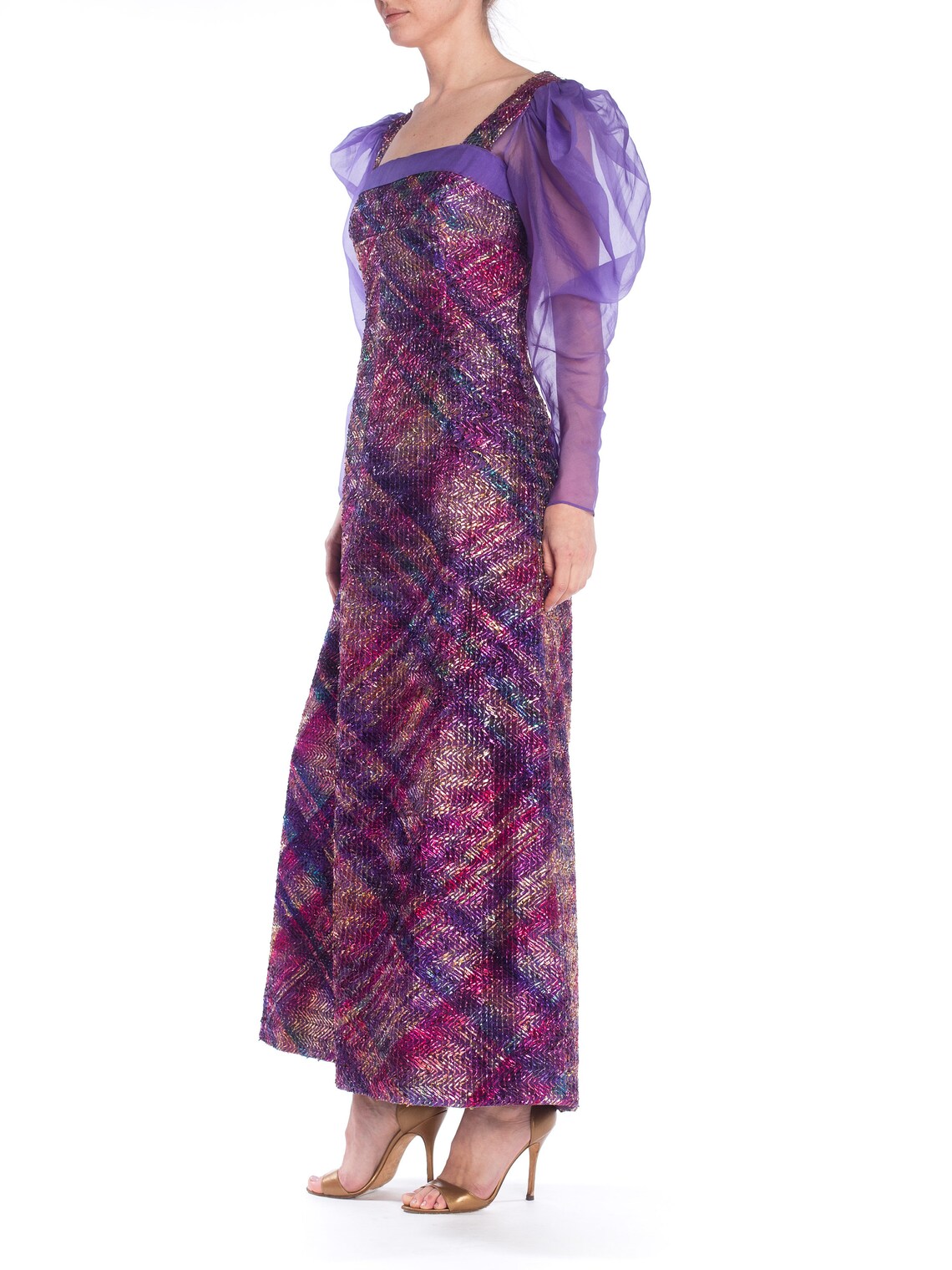 1970S Pink & Purple Silk Poof Sleeve Organza Metallic Foil - Etsy