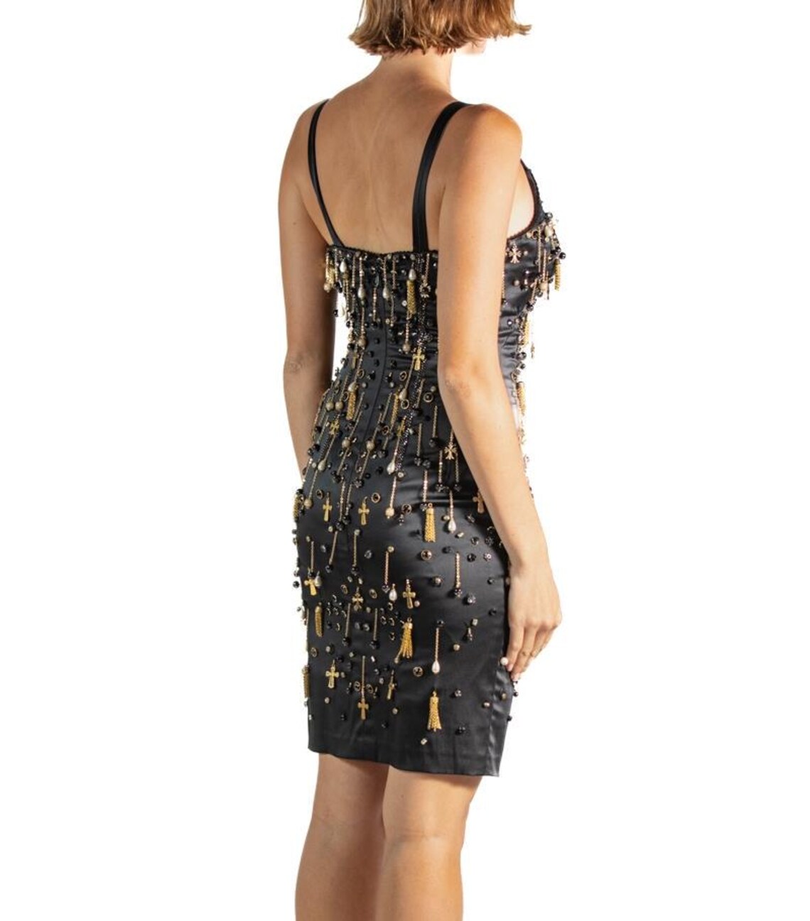 2000S Black Gold Silk Chain Fringe Cocktail Dress - Etsy