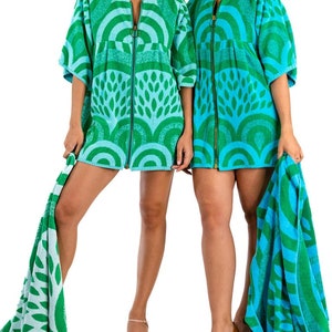 1960S Aqua Blue Cotton Terry Cloth Beach Duster With Towel - Etsy