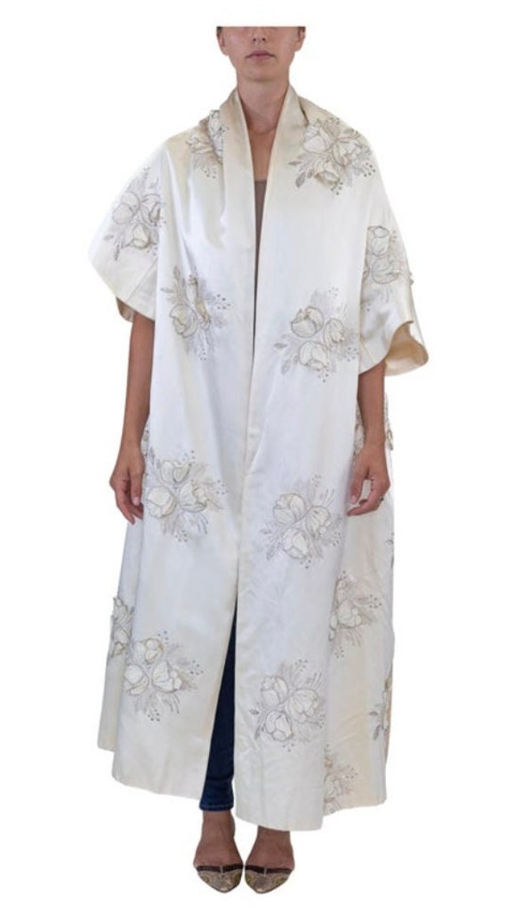 1950S Cream Silk Duchess Satin Oversized Opera Coat W… - Gem