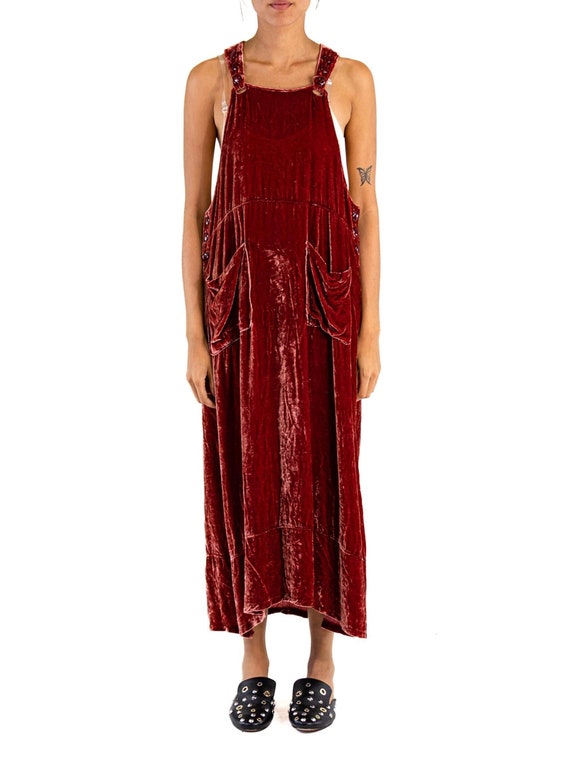 1990S Dusty Rose Silk Rayon Crushed Velvet Overalls … - Gem