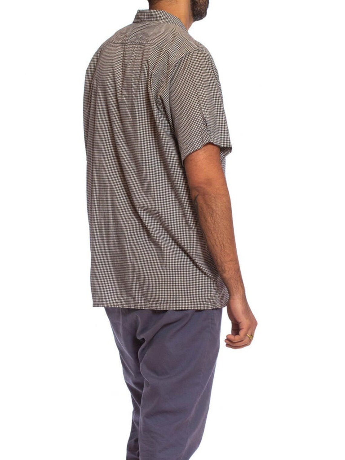 1950S Black White Pima Cotton Micro Plaid Check Loop Button Men's Shirt ...