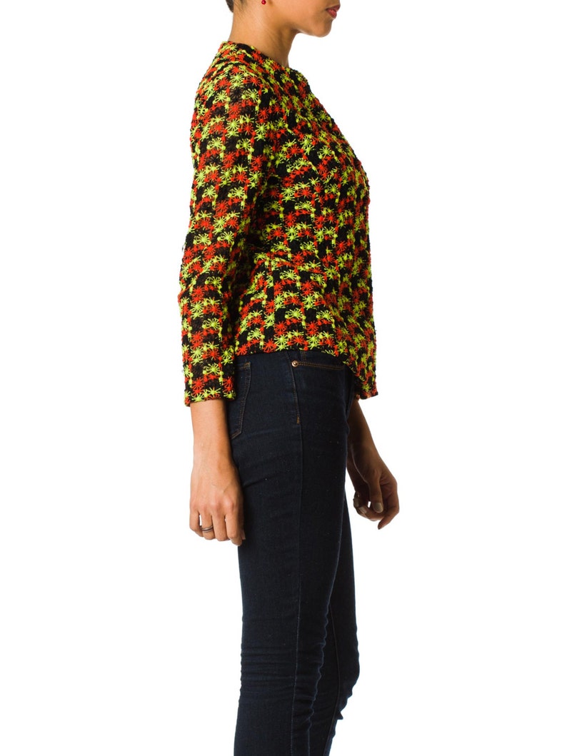 1960S Neon Embroidered Polyester Net Jacket Top - Etsy