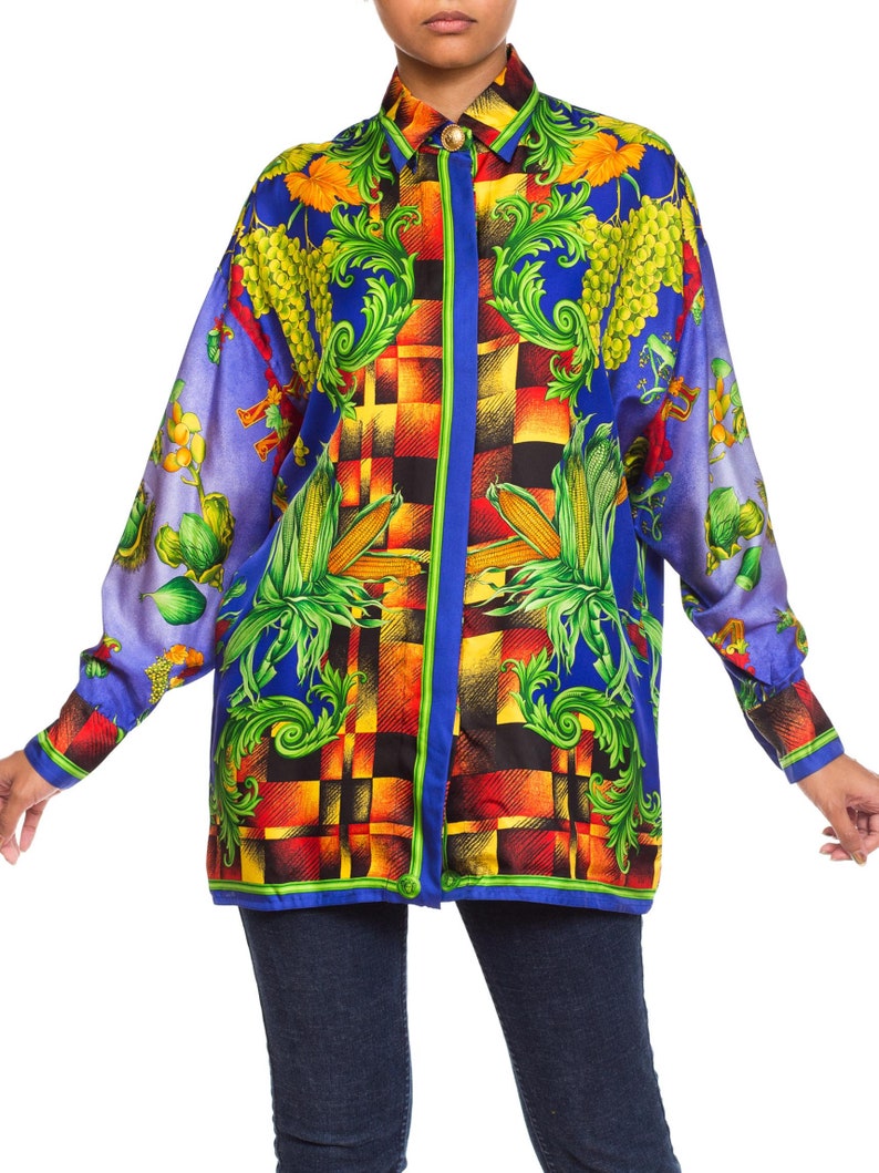 1990S GIANNI VERSACE Silk "autumn Nature" Baroque Printed Shirt Sz 40 ...