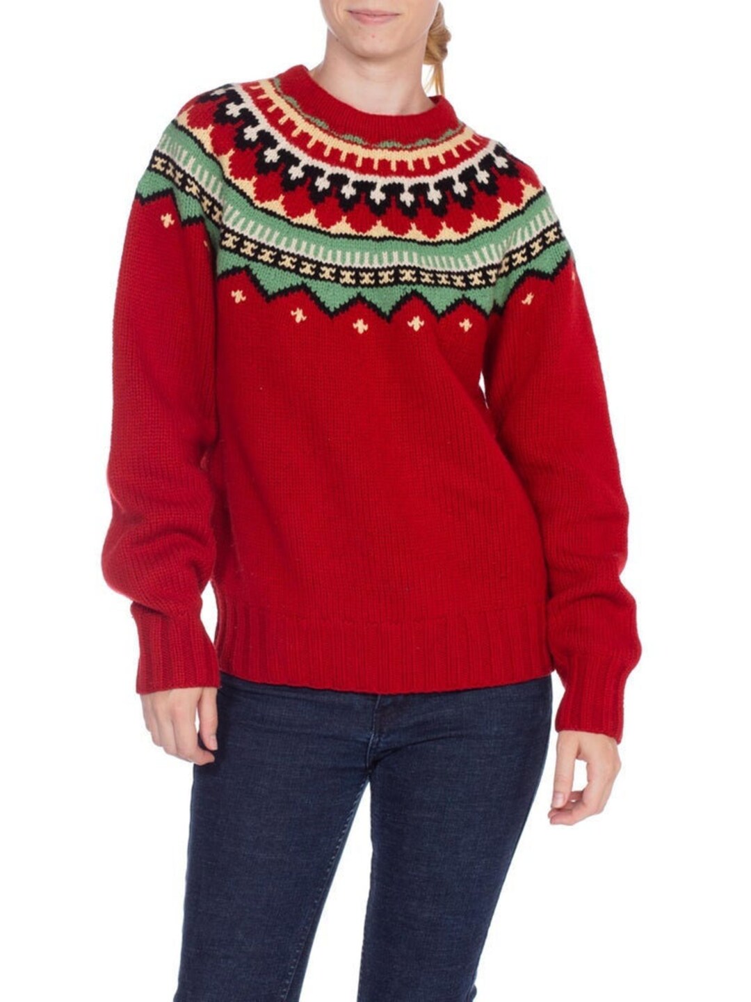 2000S Red Wool Hand Knit Native Pattern Sweater - Etsy