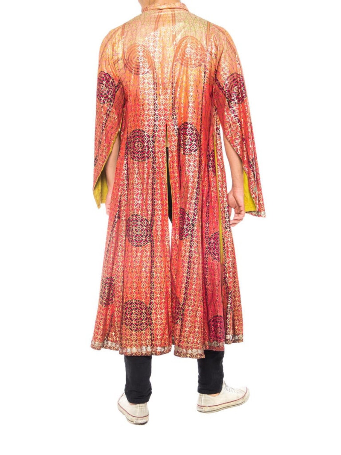 1960S Gold Hand Printed Cotton Blend Full Length Metallic Robe ...