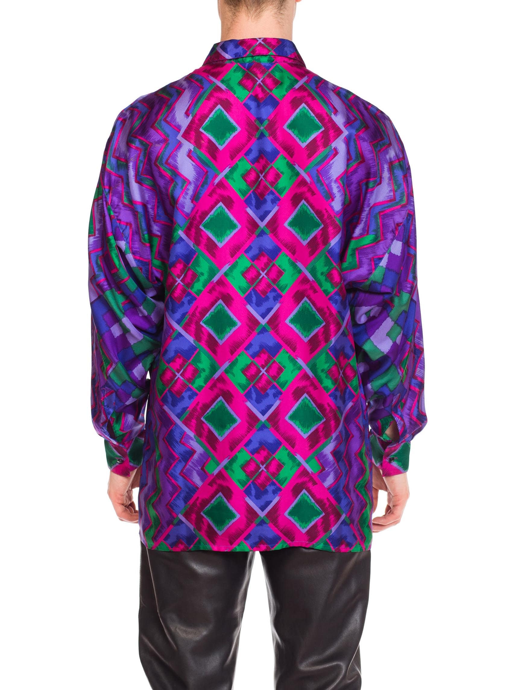 1990S GIANNI VERSACE Purple Geometric Silk Men's Istante 1990S GIANNI VERSACE Purple Geometric Silk Men's Istante