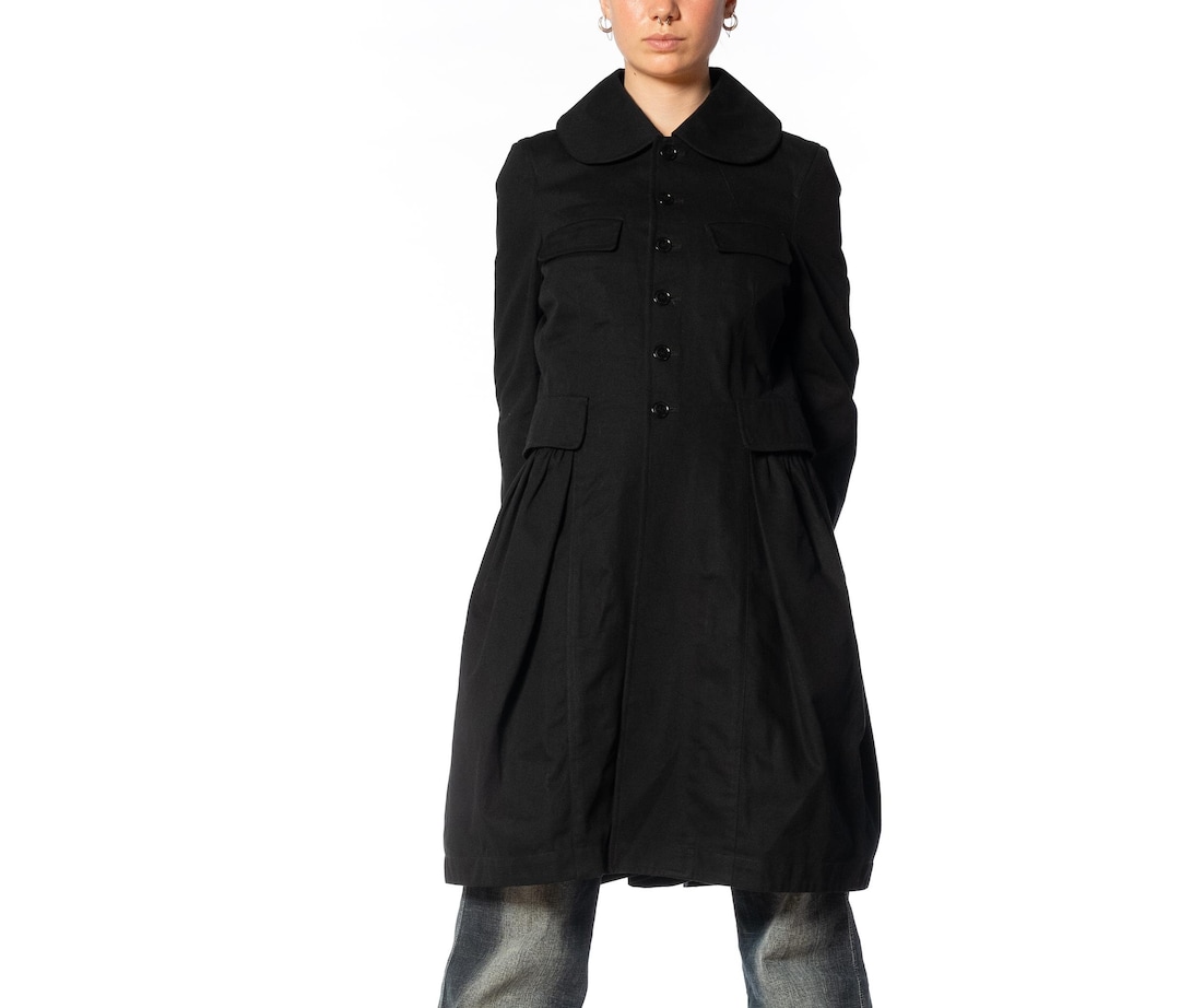 2000S Comme Des Garcons Black Cotton Baby-doll Trench Coat - Etsy