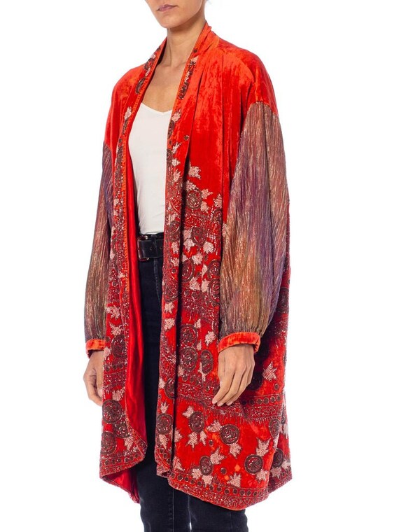 1920S Red Silk Velvet Beaded Opera Coat From Paris - Gem
