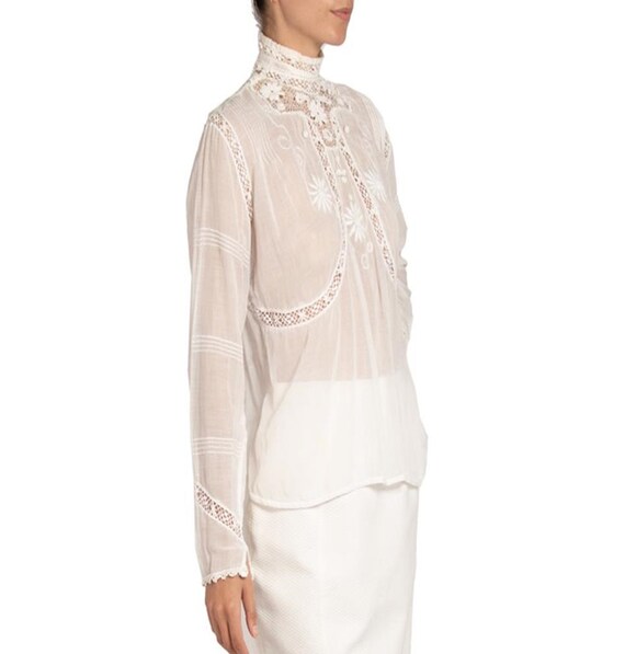 Victorian White Organic Cotton Handmade Lace Top - Gem